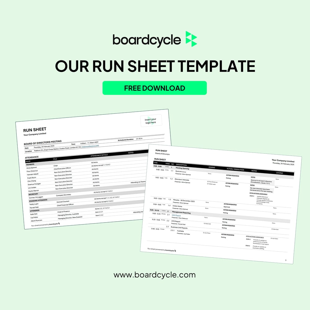 Boardcycle | Run sheet template example | Free download