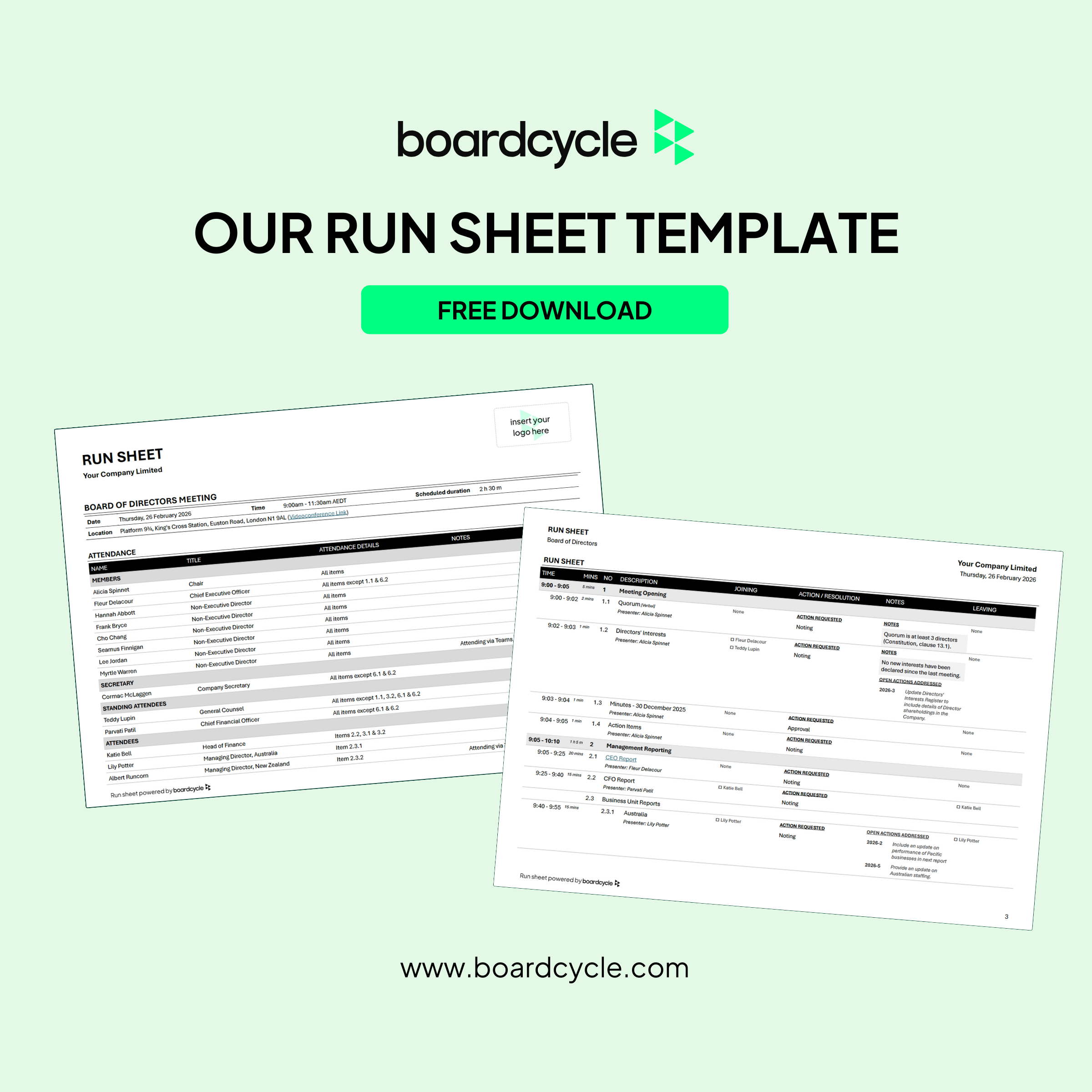 Boardcycle | Run sheet template example | Free download